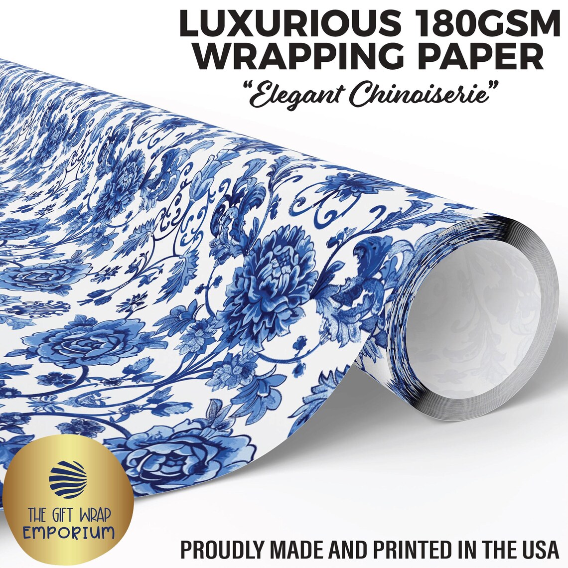 Elegant Chinoiserie Wrapping Paper, Blue and White Florals, Cottagecore ...