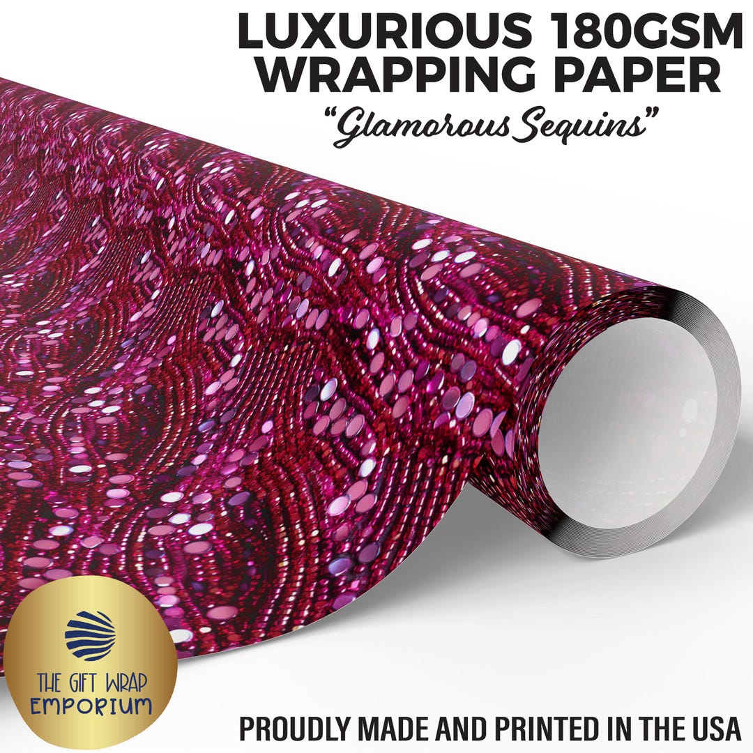 Glamorous Sequins Wrapping Paper, Dark Glam Gift Wrap, Luxe Crimson ...