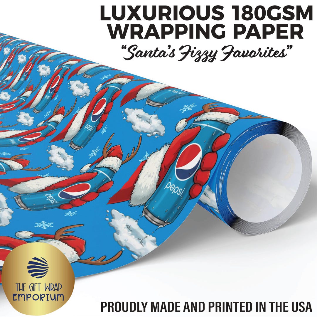 Santa's Fizzy Favorites Wrapping Paper, Santa Soda Gift Wrap, Christmas ...
