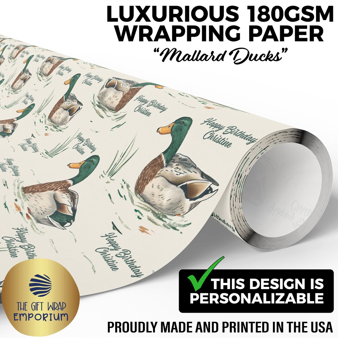Mallard Ducks Wrapping Paper, Duck Gift Wrap, Custom Name Gift Wrap ...