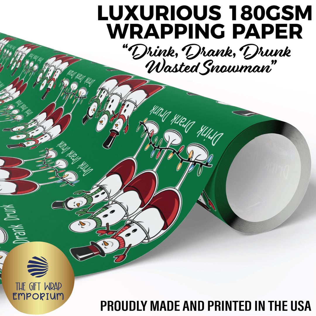 Drink Drank Drunk Wasted Snowman Wrapping Paper, Secret Santa Christmas ...