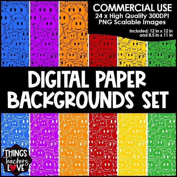 Set of 24 SMILEY FACES Digital Papers Blue Purple Orange - Etsy