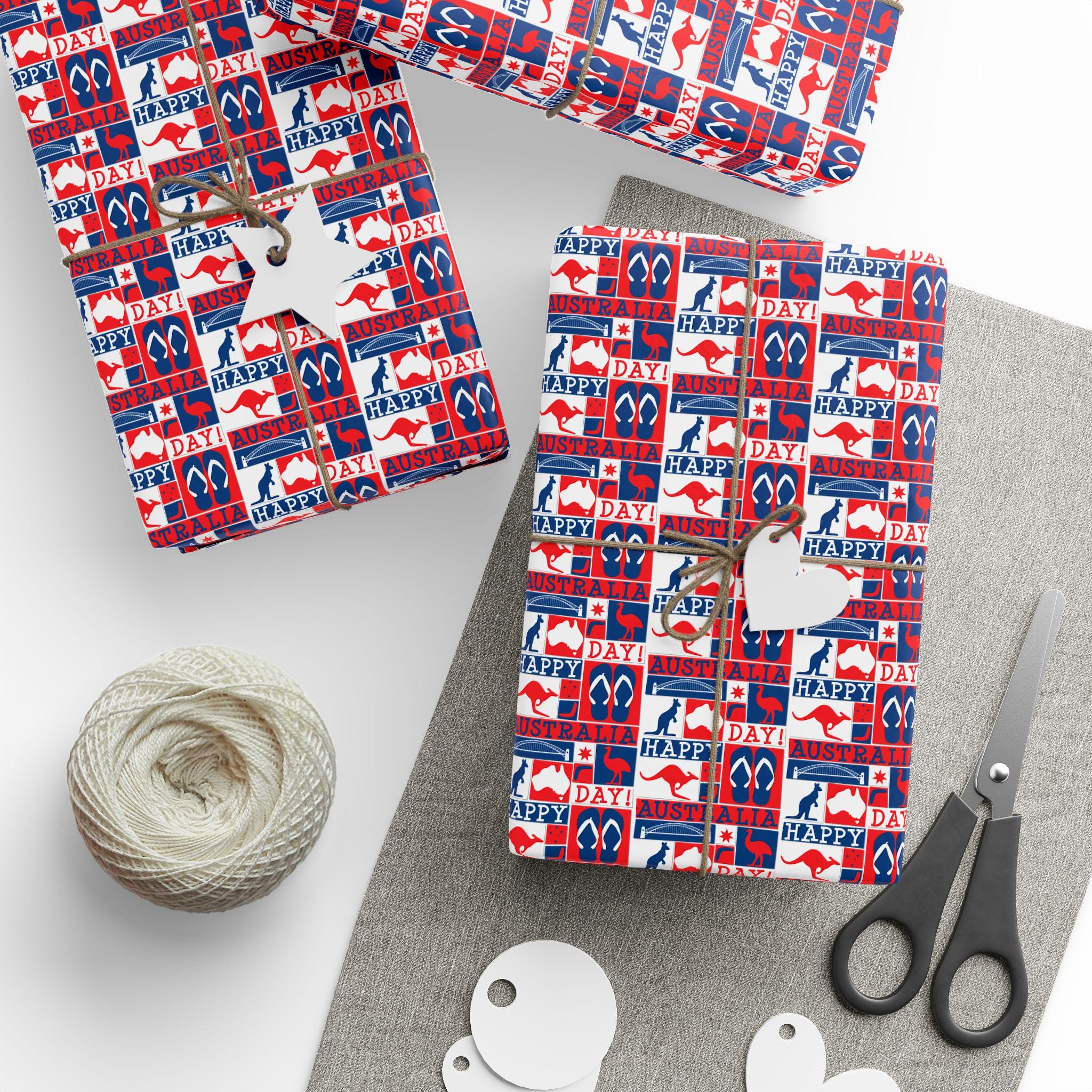 Happy Australia Day Wrapping Paper, Red White Blue Gift Wrap, Aussie ...