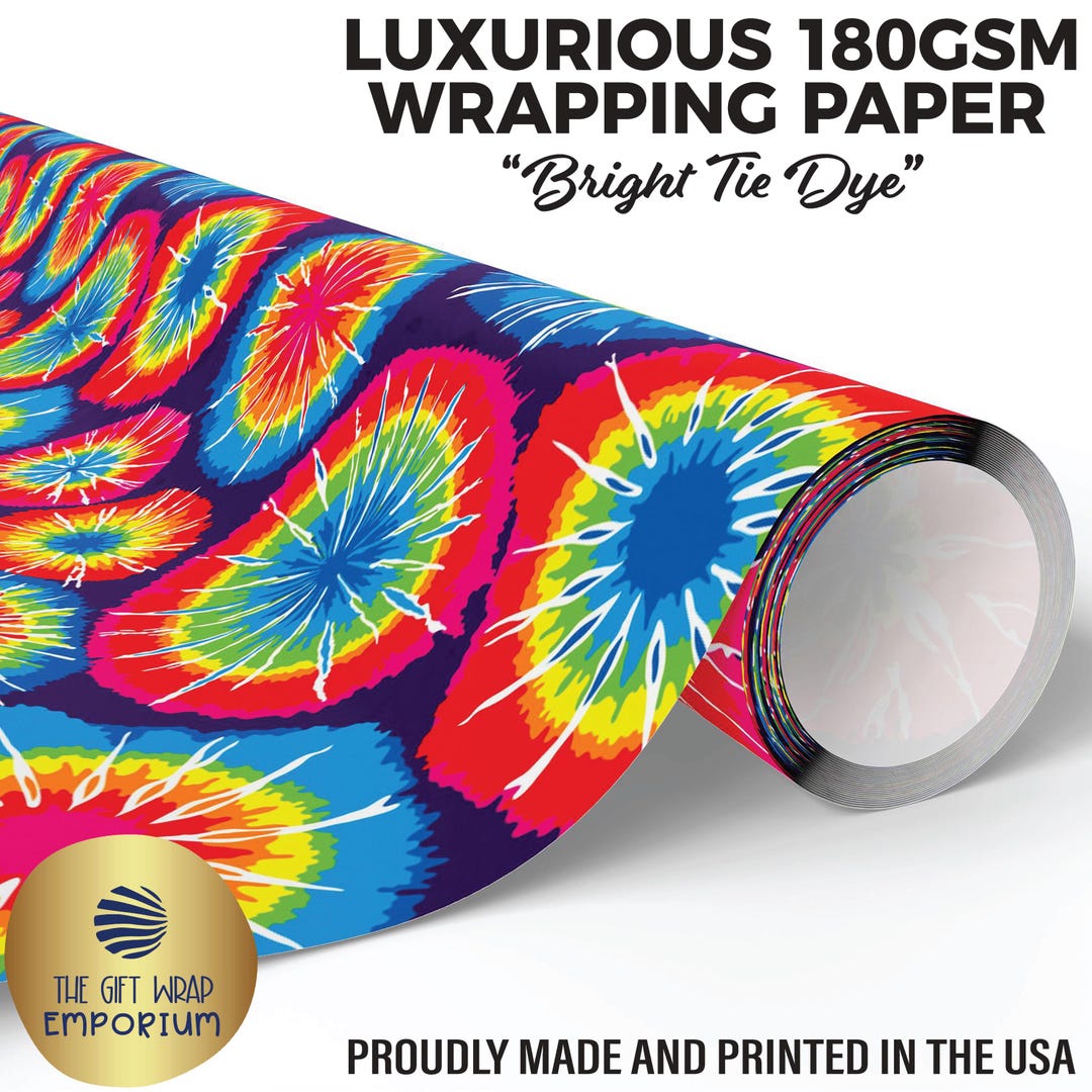 Bright Tie Dye Wrapping Paper, Psychedelic Gift Wrap, Rainbow Swirls ...