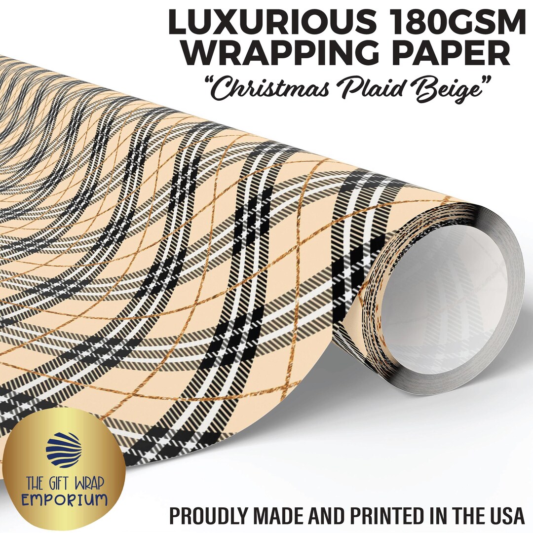 Designer Plaid Wrapping Paper, Christmas Plaid, Beige Plaid, Chic Plaid ...