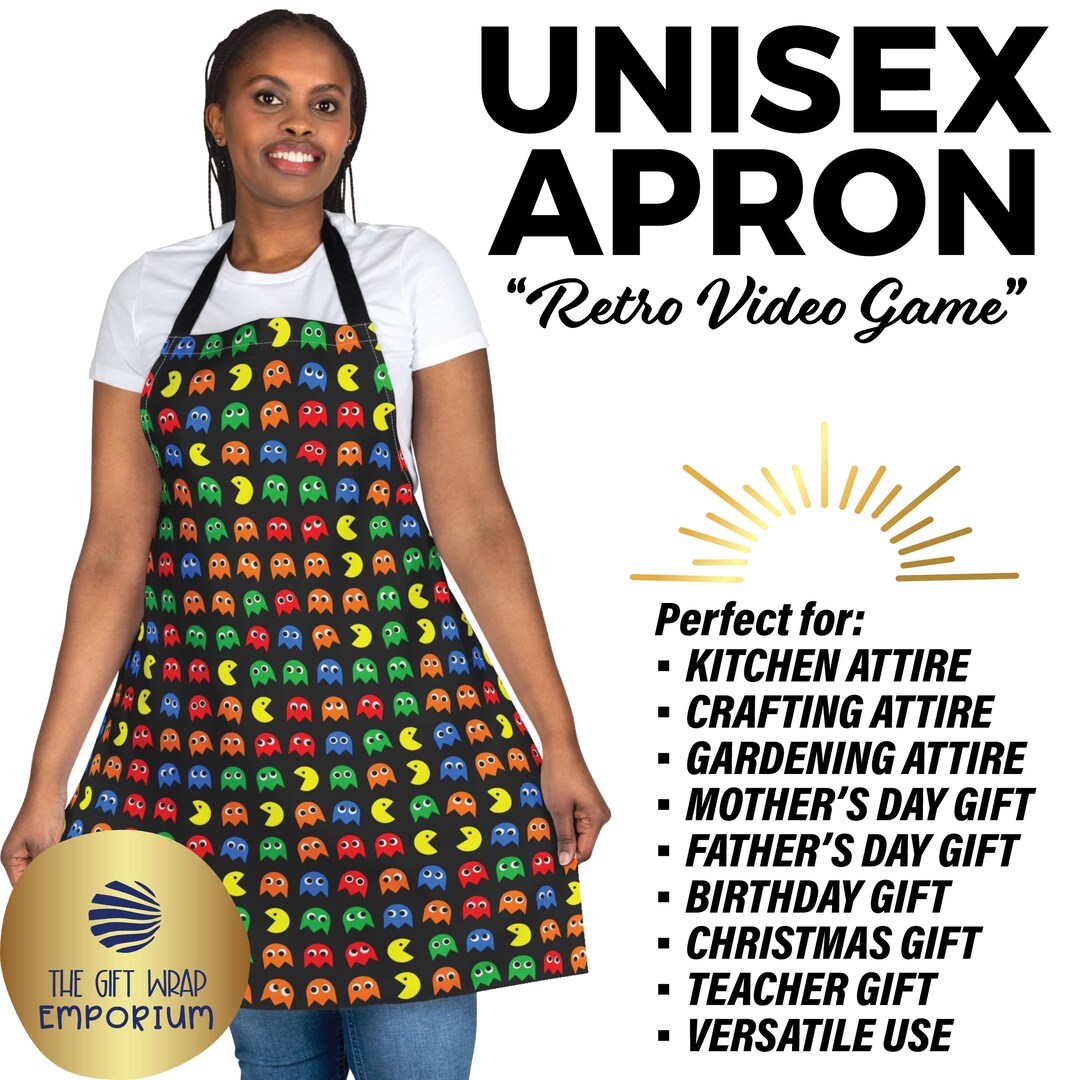 Retro Video Game Apron, Classic Arcade Design, 80's Gamer Gifts, Ghost ...