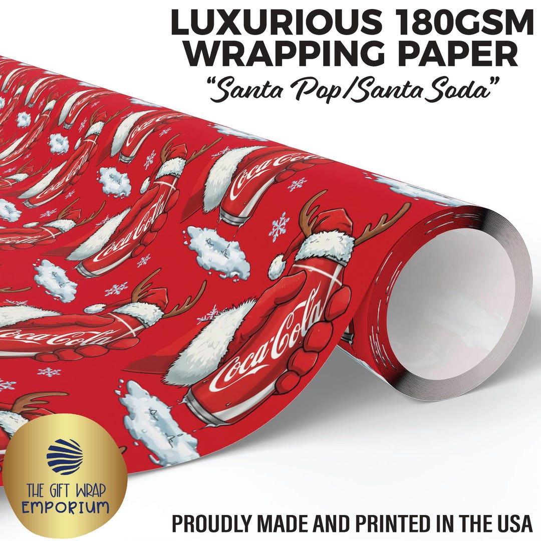 Santa Pop Wrapping Paper, Santa Soda Gift Wrap, Christmas Soda, Holiday ...