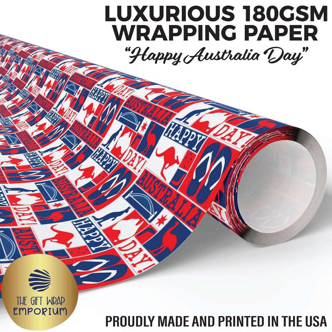 Happy Australia Day Wrapping Paper, Red White Blue Gift Wrap, Aussie ...