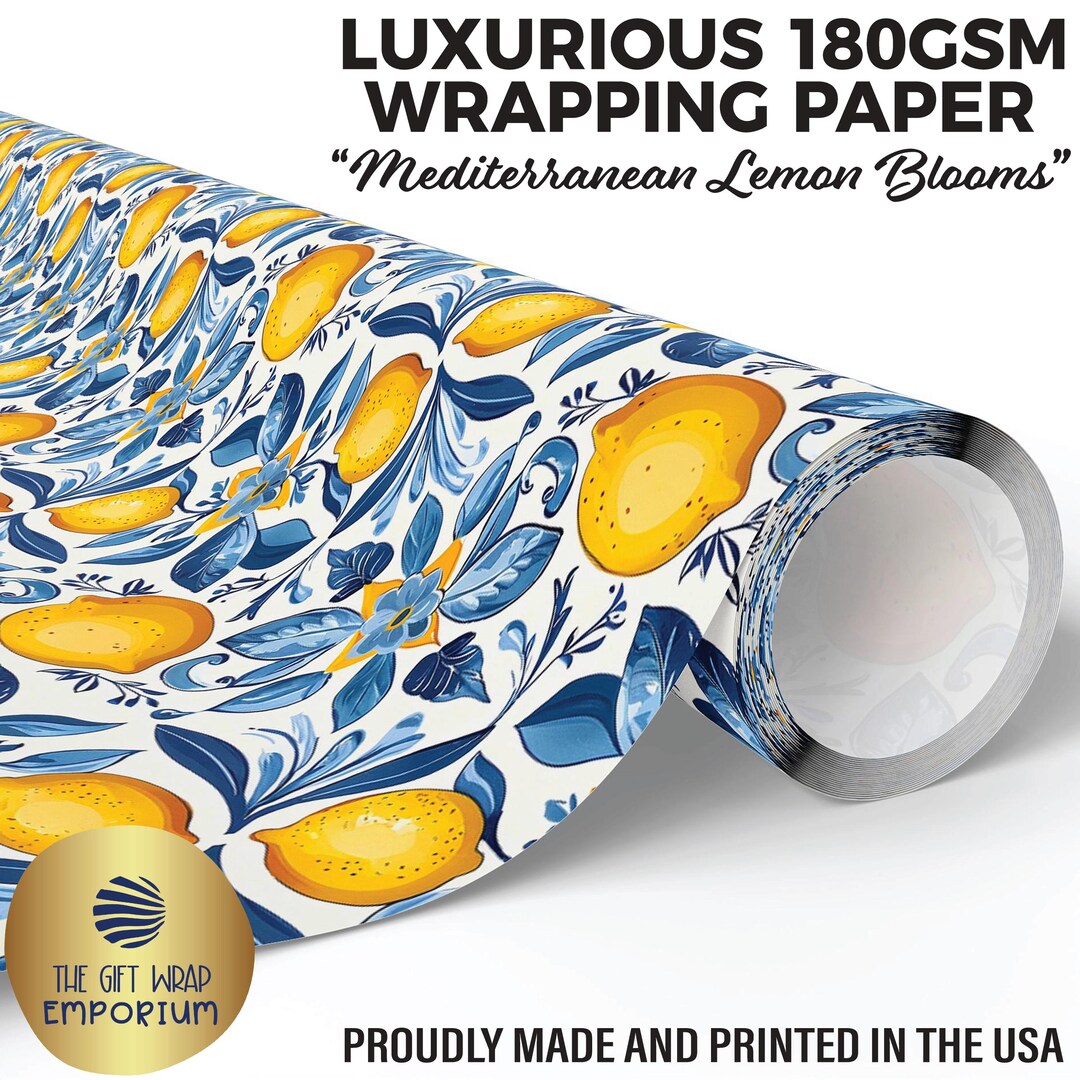 Lemon Wrapping Paper, Mediterranean Gift Wrap, Tuscan Citrus Elegance ...