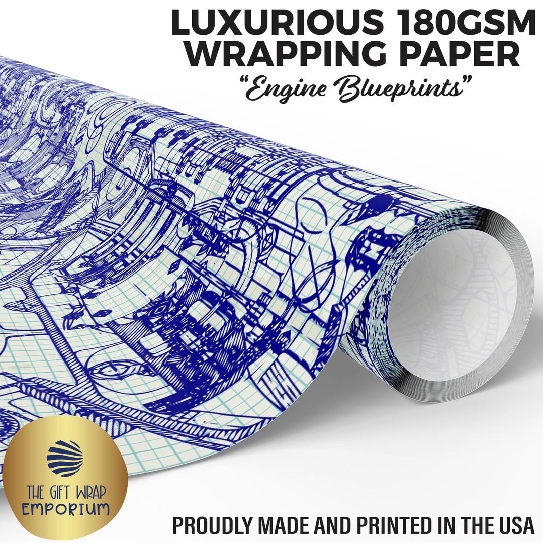 Engine Blueprints Wrapping Paper, Mechanical Drafting Gift, Engineering ...