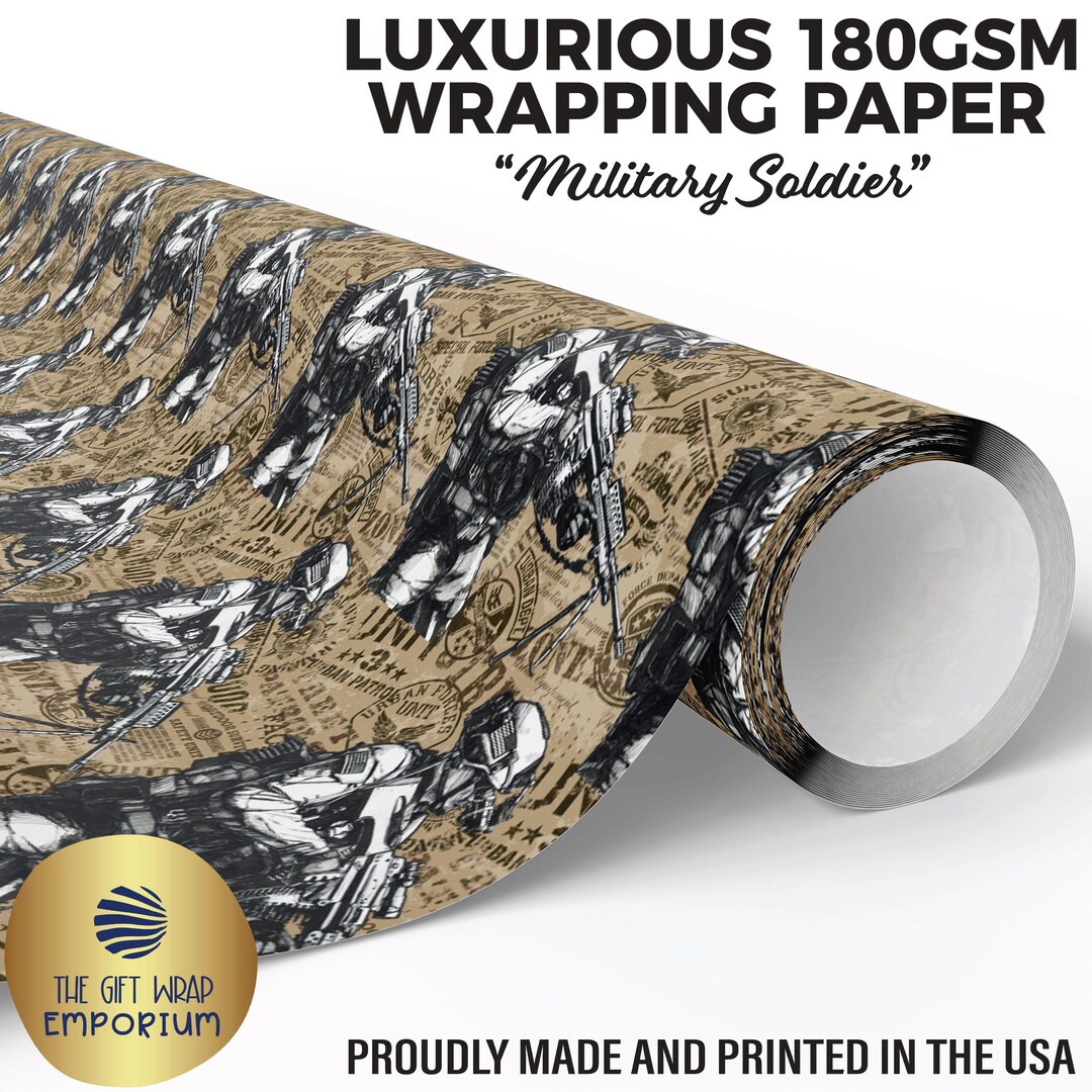 Military Soldier Wrapping Paper, Army Sniper Gift Wrap, Camo Birthday ...