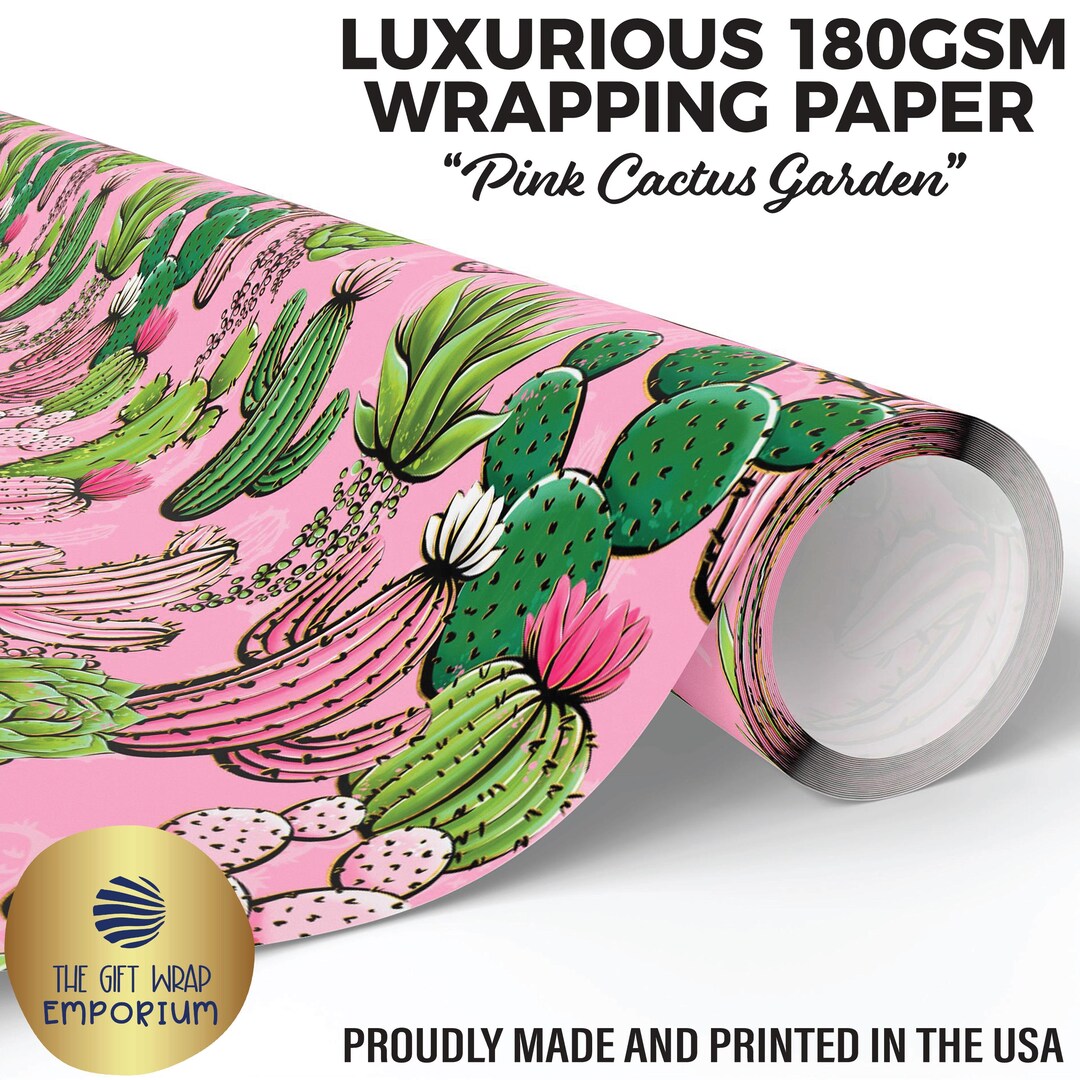Pink Cactus Garden Wrapping Paper, Boho Succulents Gift Wrap, Desert ...