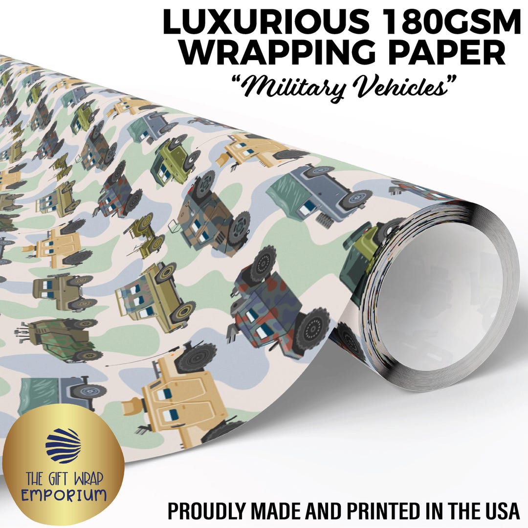 Military Vehicles Wrapping Paper, Army Gift Wrap, Unique Holiday ...