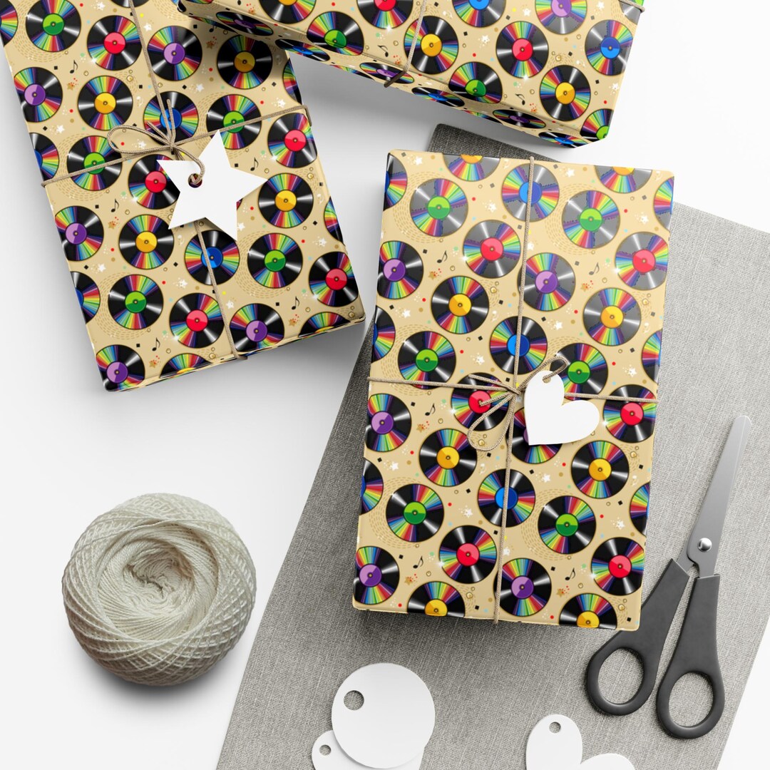 Retro Vinyl Records Wrapping Paper Vintage Music Gift Wrap Rock N Roll ...