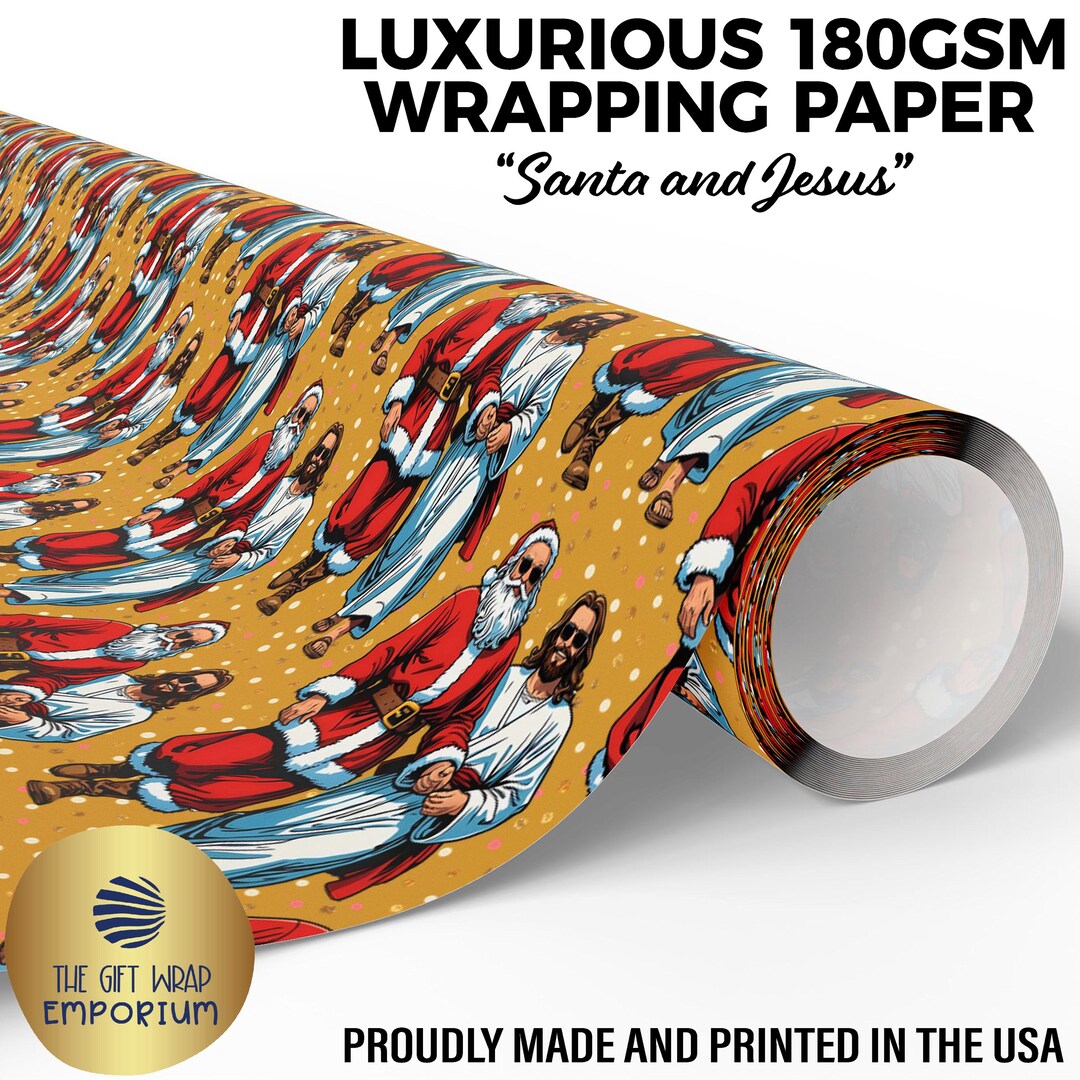Santa and Jesus Wrapping Paper, Christmas Jesus Gift Wrap, Jesus and ...