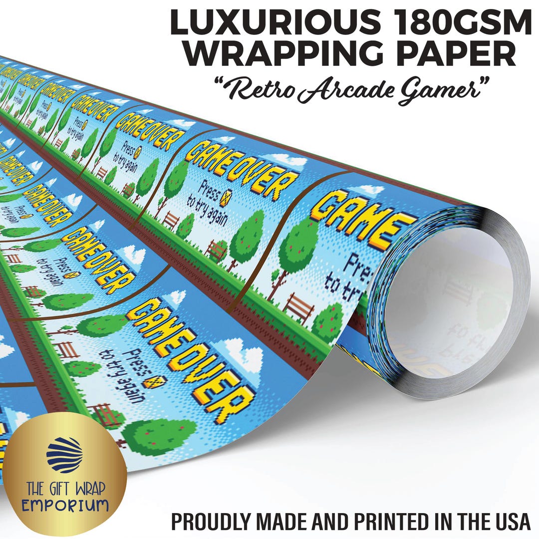 Retro Video Game Wrapping Paper, Gamer Gift Wrap, Game Over Gift ...