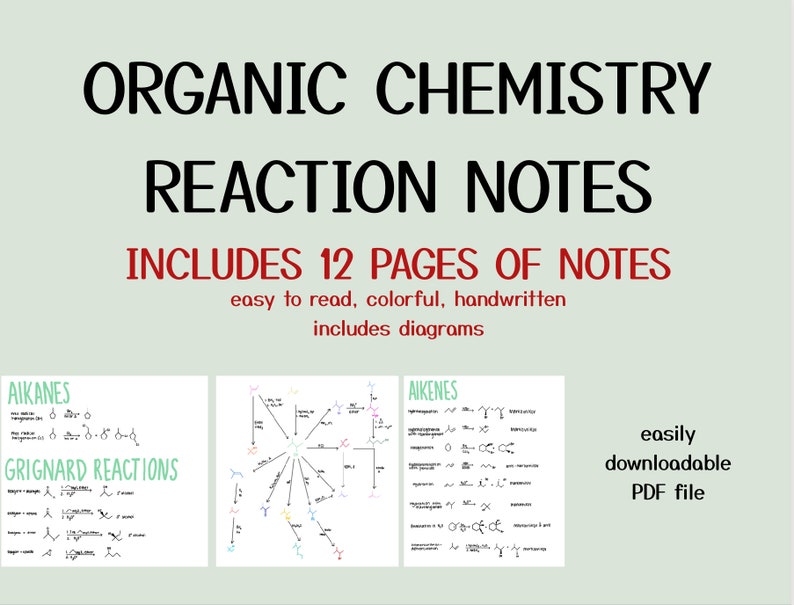 Organic Chemistry I Reaction Summary - Etsy