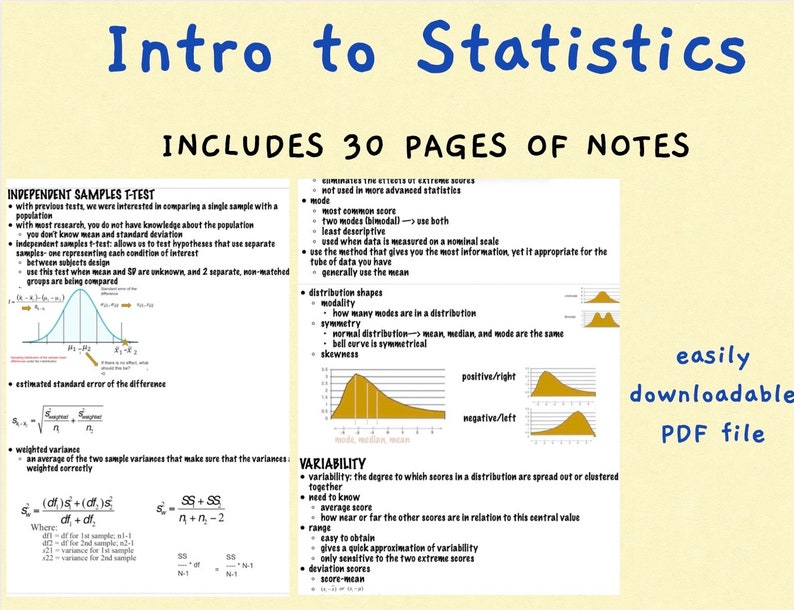 Intro to Statistics Summary Notes - Etsy