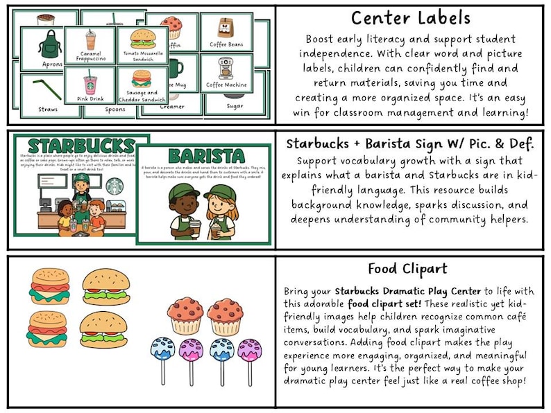 Starbucks Dramatic Play Bundle: Preschool Coffee Shop Role Play - Etsy