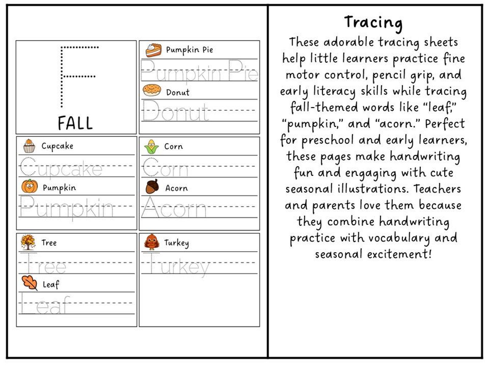 Fall Busy Book for Preschool/kindergarten | Tracing, Matching + Turkey ...