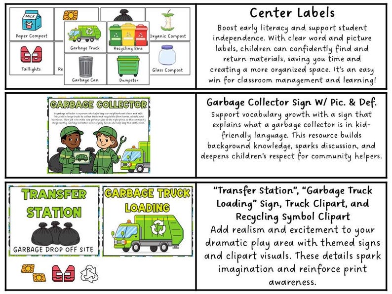 Recycling Center and Garbage Truck Dramatic Play | Preschool & Pre-k ...