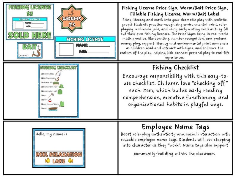 Fishing Dramatic Play Center: Signs, Props, Labels & Literacy-math ...