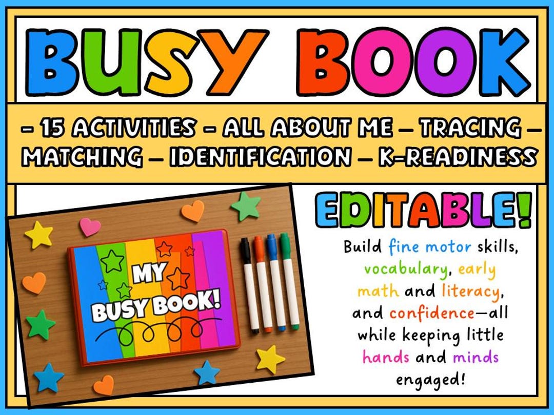Editable Busy Book | Name, Letters, Numbers, Shapes, Colors | Learning ...