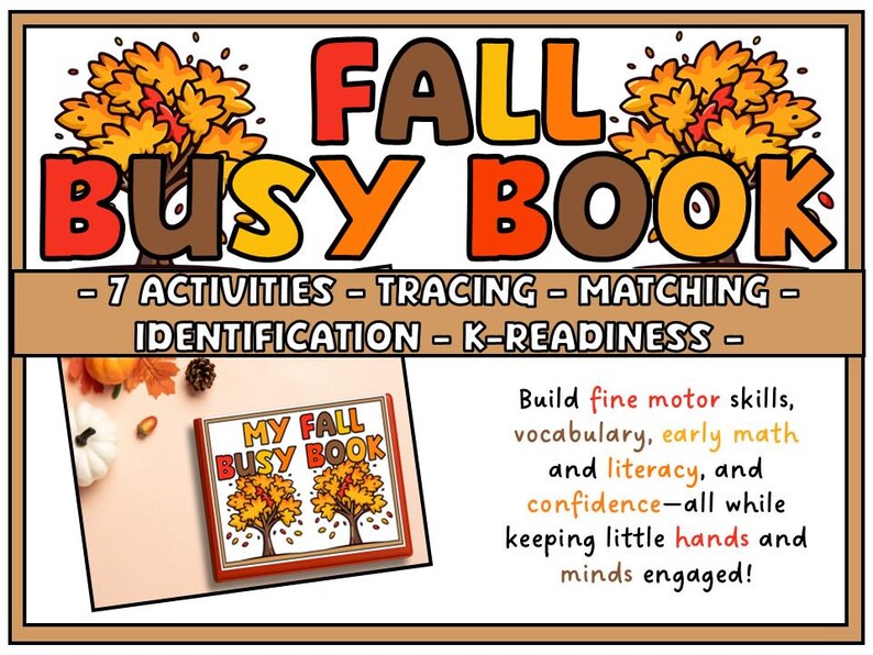 Fall Busy Book for Preschool/kindergarten | Tracing, Matching + Turkey ...