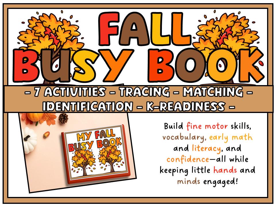 Fall Busy Book for Preschool/kindergarten | Tracing, Matching + Turkey ...