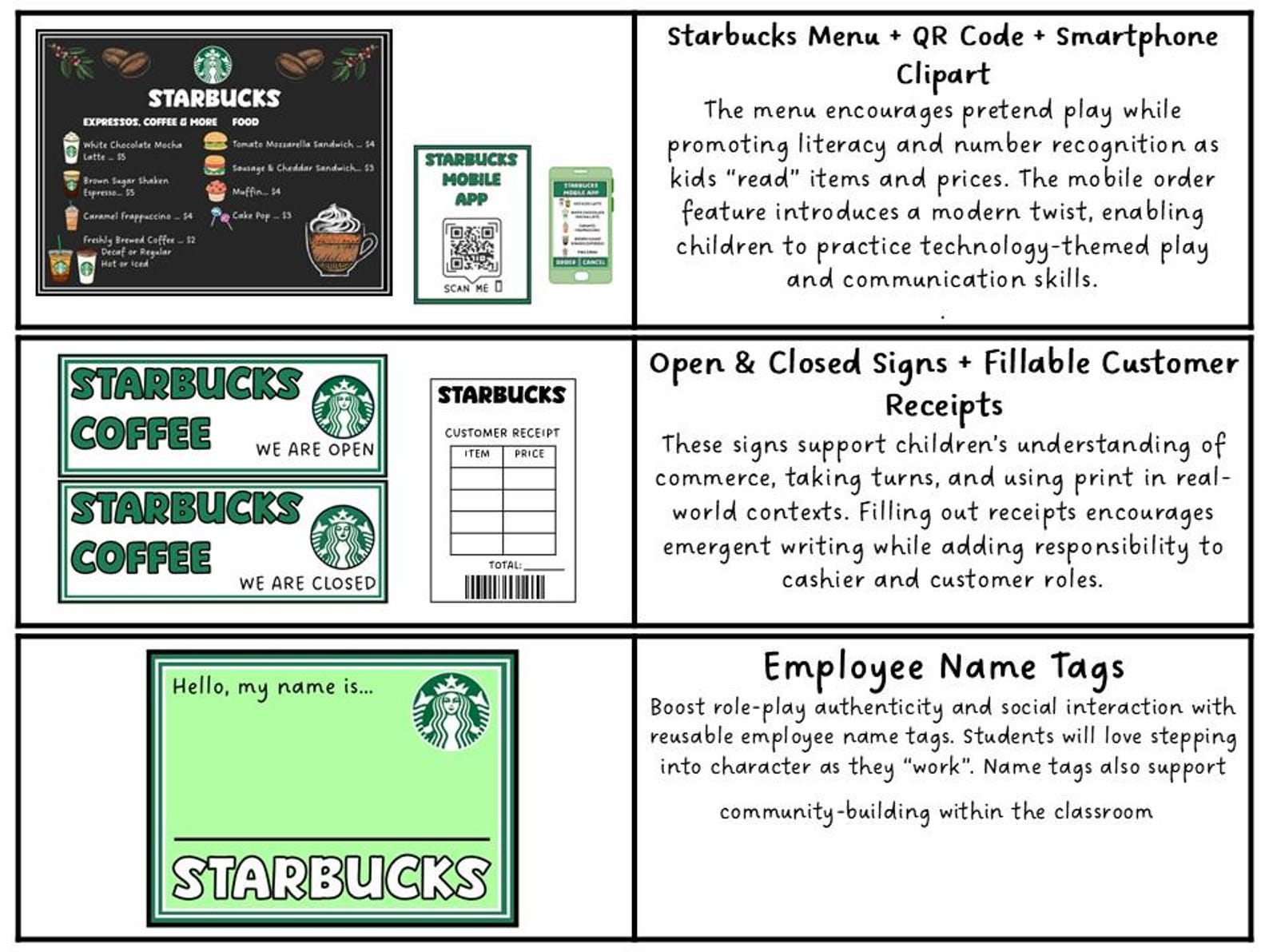 Starbucks Dramatic Play Bundle: Preschool Coffee Shop Role Play - Etsy