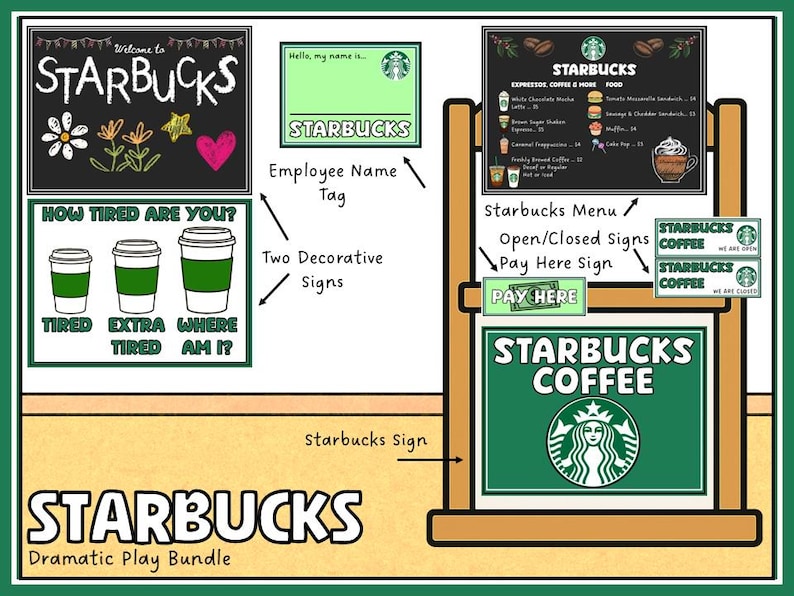 Starbucks Dramatic Play Bundle: Preschool Coffee Shop Role Play - Etsy