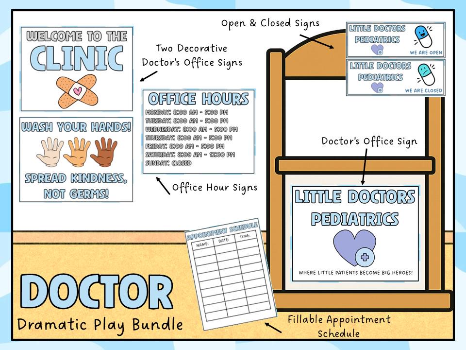 Doctor’s Office Dramatic Play Bundle: Charts, Signs & Printables (ages ...