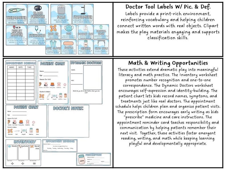 Doctor’s Office Dramatic Play Bundle: Charts, Signs & Printables (ages ...