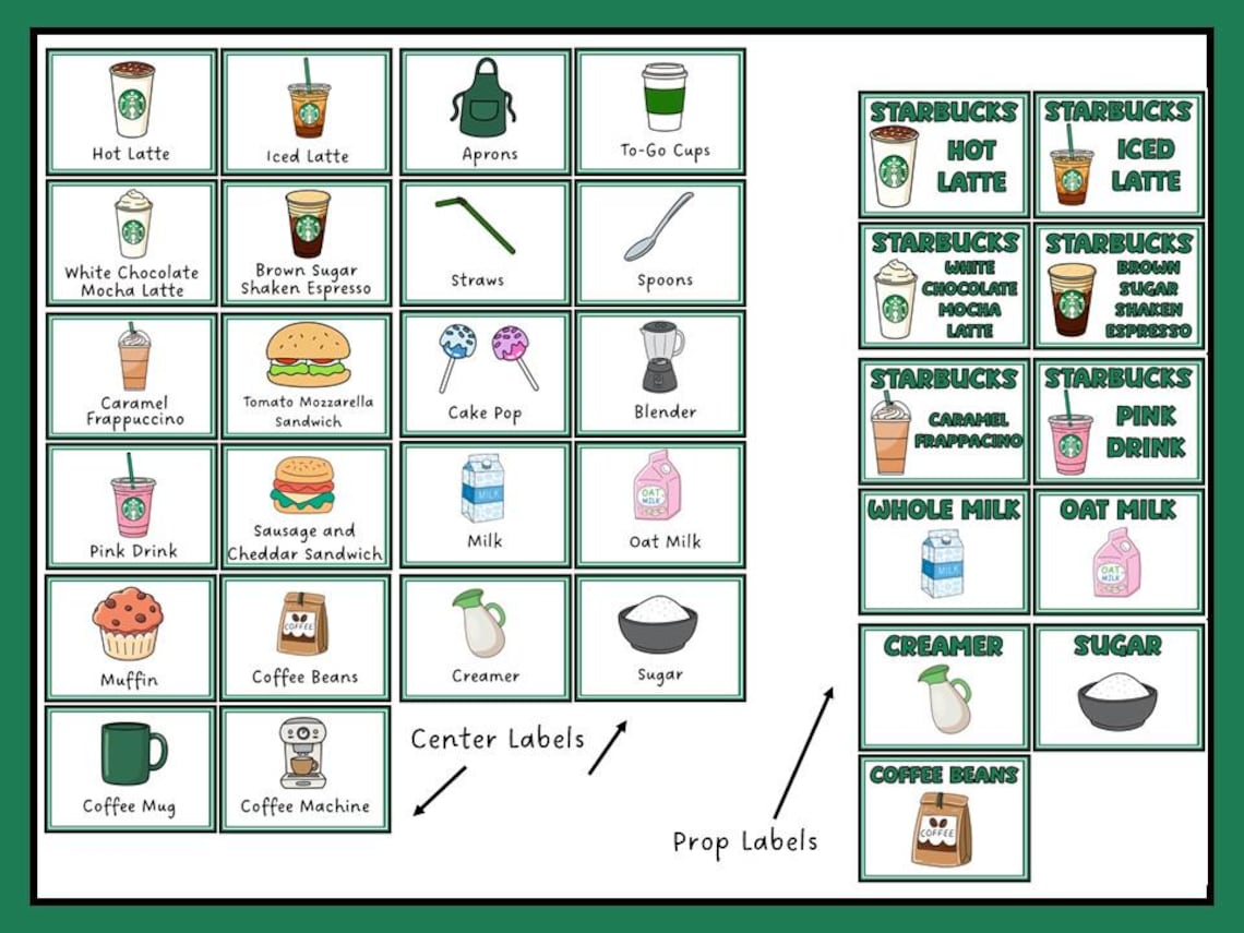 Starbucks Dramatic Play Bundle: Preschool Coffee Shop Role Play - Etsy