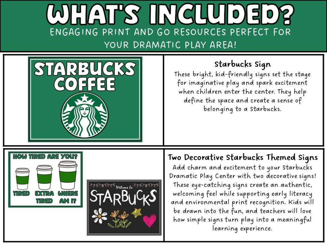 Starbucks Dramatic Play Bundle: Preschool Coffee Shop Role Play - Etsy
