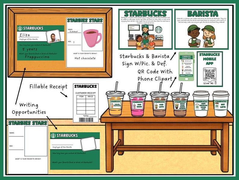Starbucks Dramatic Play Bundle: Preschool Coffee Shop Role Play - Etsy