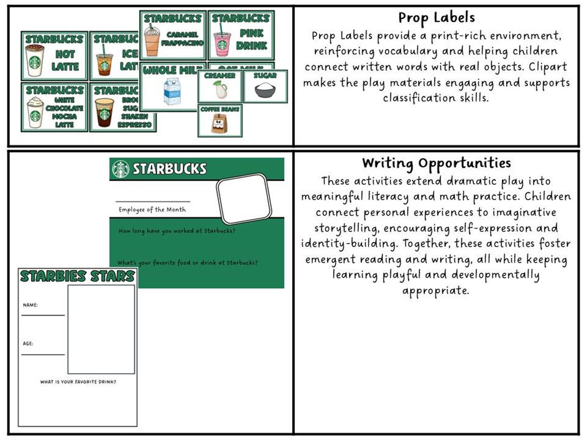 Starbucks Dramatic Play Bundle: Preschool Coffee Shop Role Play - Etsy