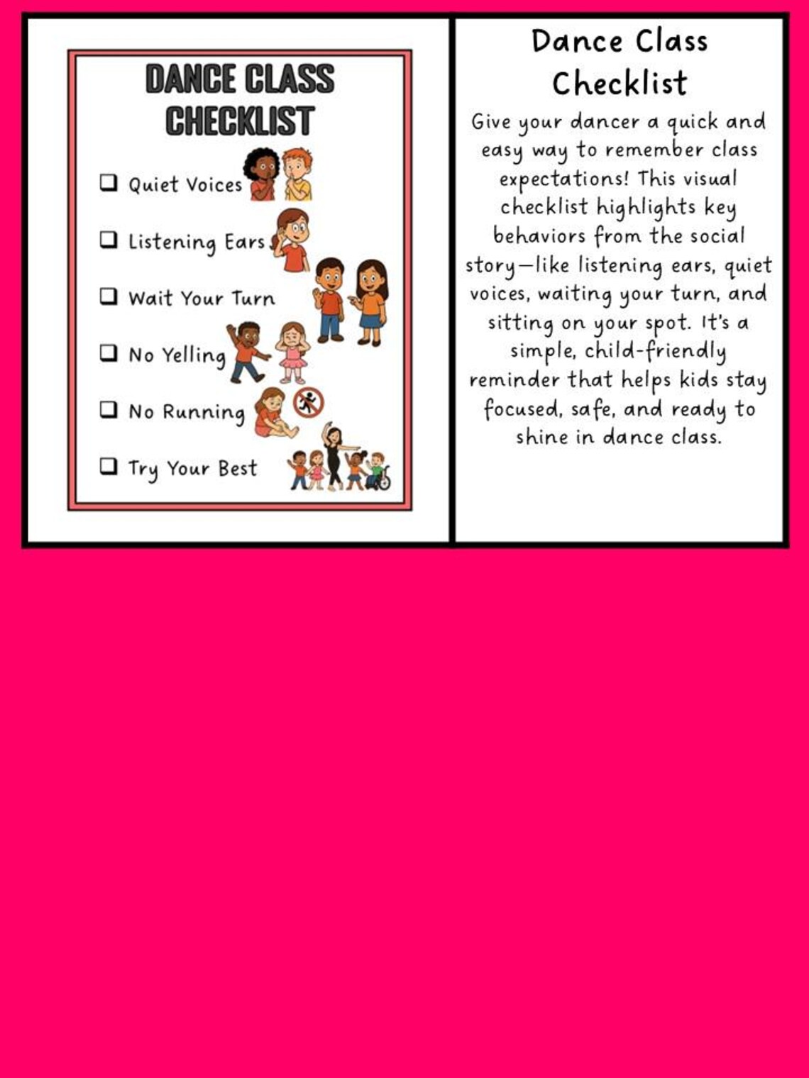 Dance Class Social Story Behavior Checklist | Visual Rules ...