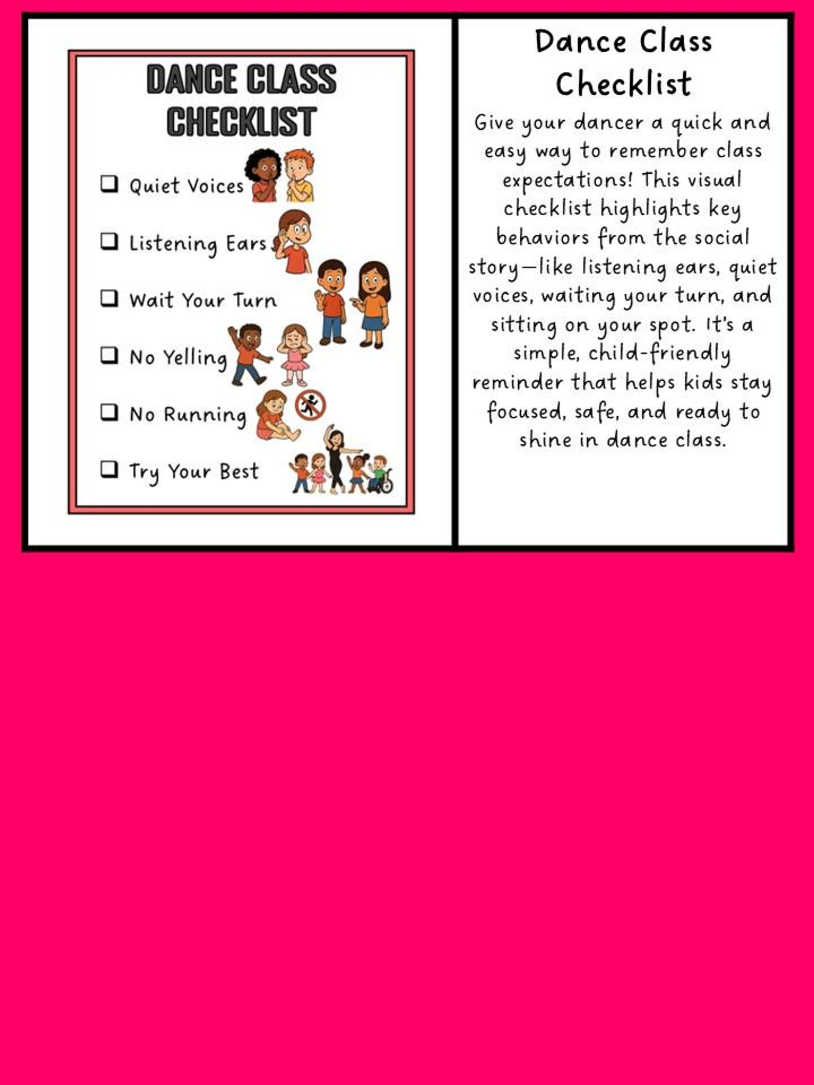Dance Class Social Story Behavior Checklist | Visual Rules ...
