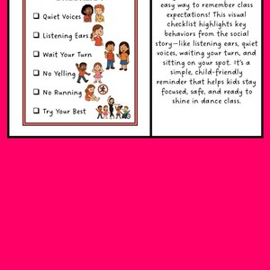 Dance Class Social Story Behavior Checklist | Visual Rules ...