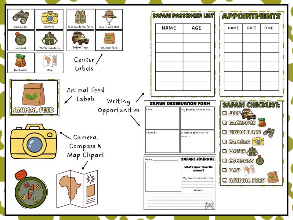 Safari Dramatic Play Center Printables | Jeep, Animals, Explorer Role ...