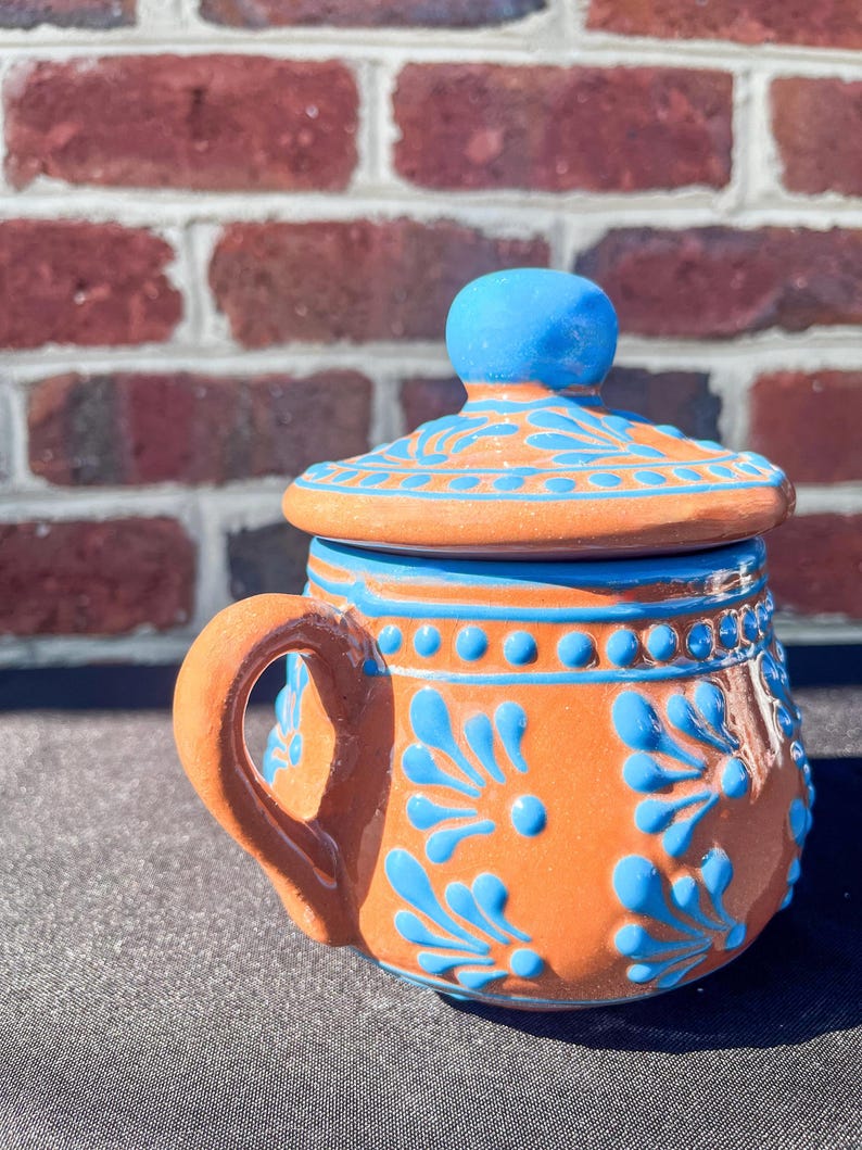Handmade Mexican Barro Sugar Bowl With Lid Rustic Clay Container ...