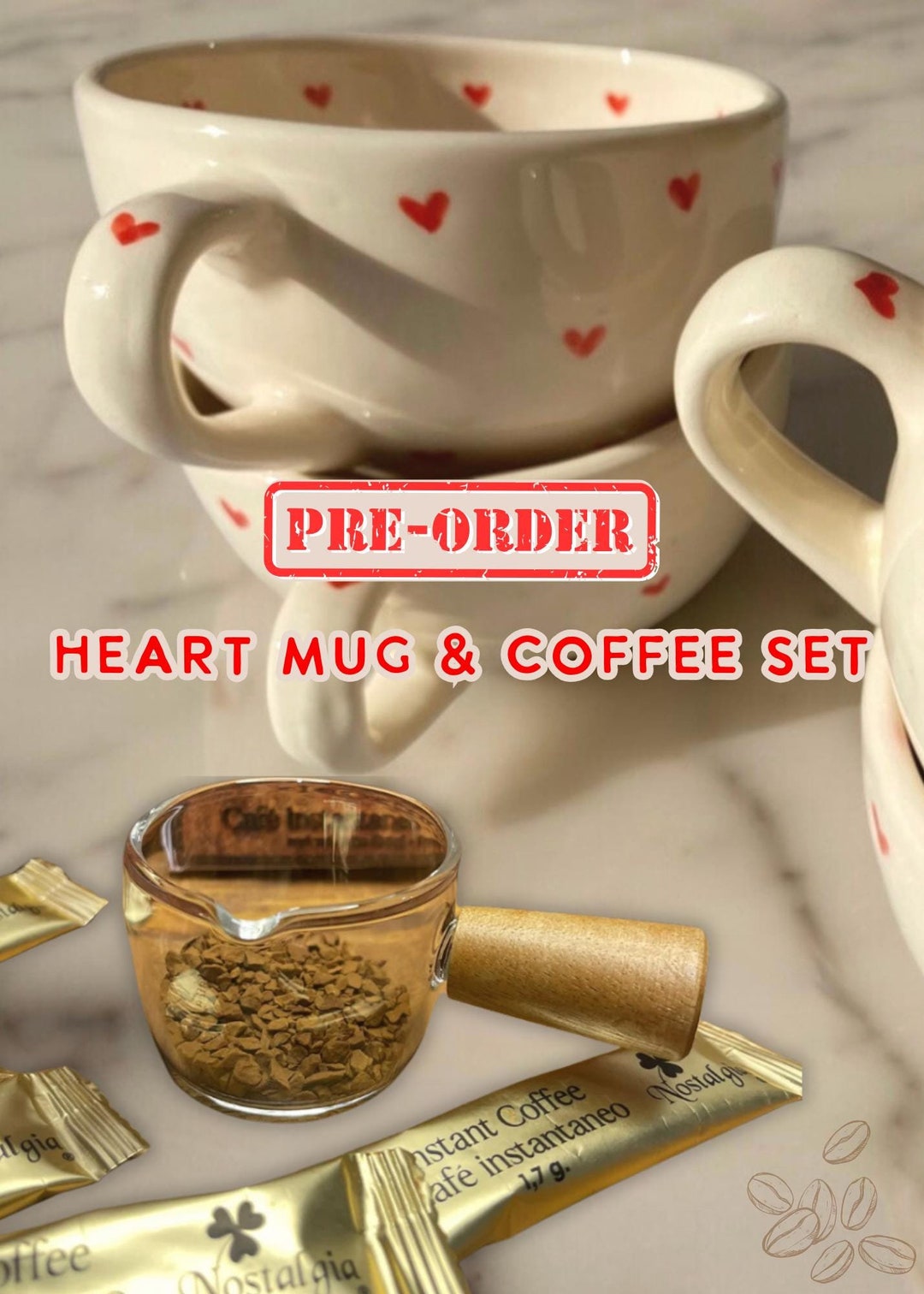 PRE Order//heart Ceramic Mug and Coffee Set, Coffee Lovers, Valentines ...