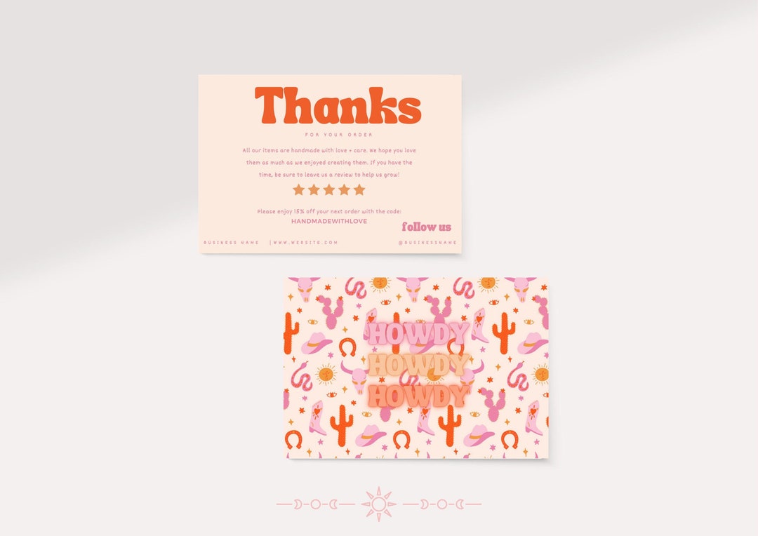 Digital//thank You Cards for Small Business Western Thank You Template ...