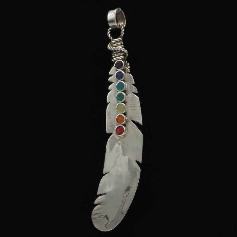 Feather Pendant Seven Chakras Peru Silver With Stone Inlay Sacred ...