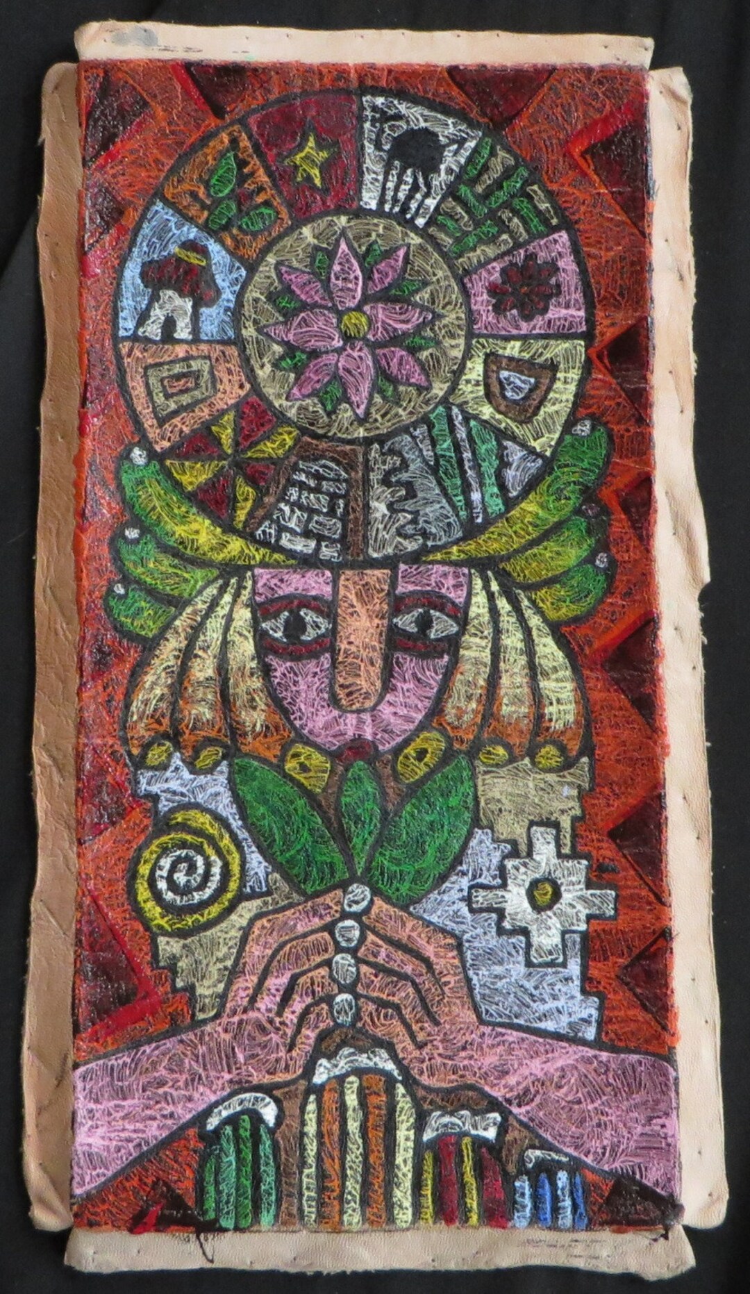 Shaman Painting on Leather Peru Sacred Valley Coca Leaf Chakana Inca ...