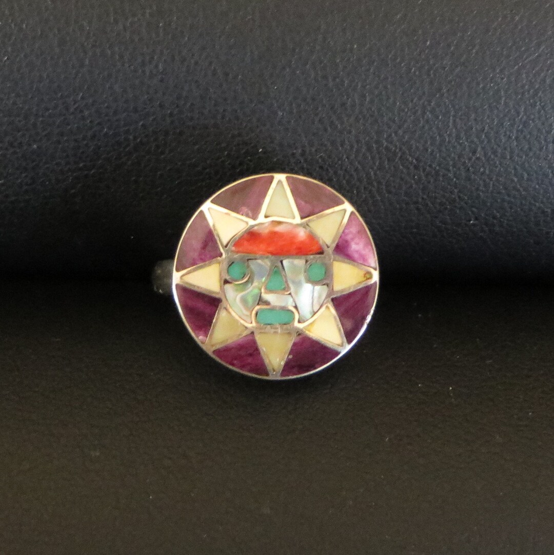 Incan Sun Inti Inlay Ring Size 7 Peru 950 Silver Sacred Valley - Etsy
