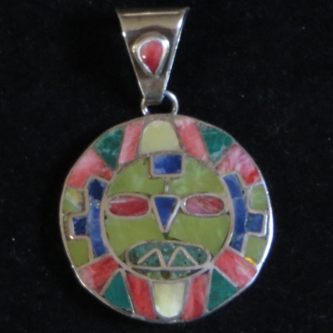 Incan Sun God Inti Silver Pendant With Stone Inlay Peru 950 Silver ...
