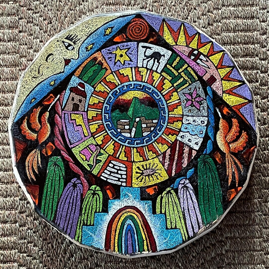 Shaman Drum Hand Made and Hand Painted Sun Moon Inca Calendar Made in ...
