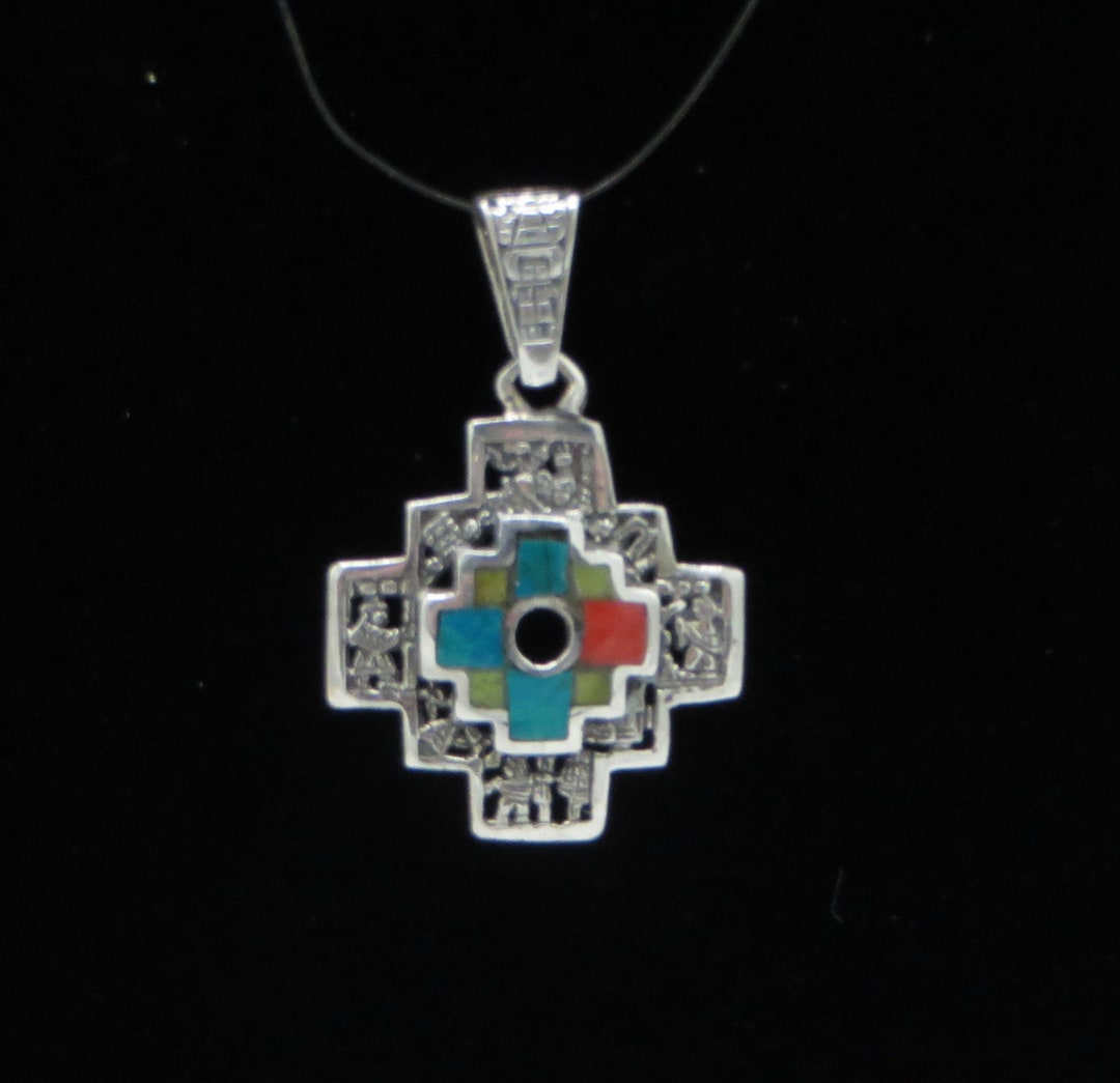 Chakana Pendant With Stone Inlay and Open Work 950 Silver Sacred Valley ...